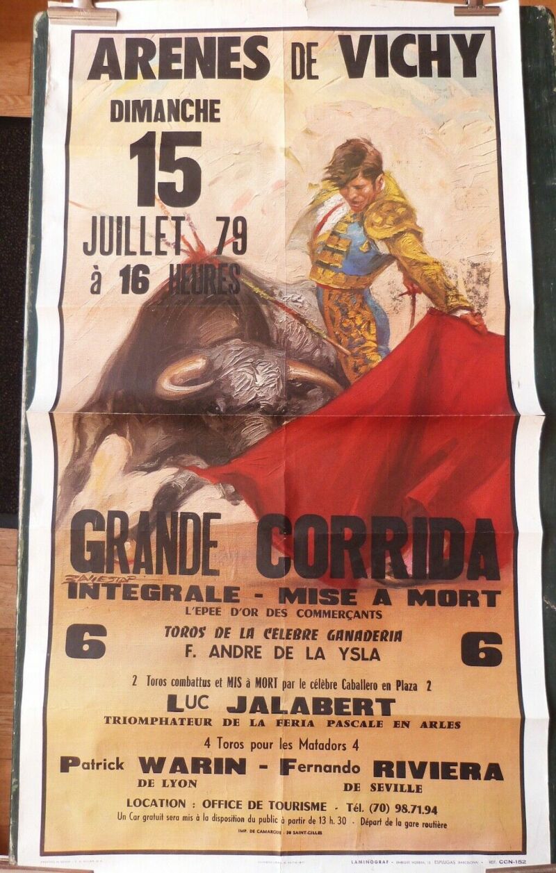 Affiche de tauromachie Arènes de Vichy 1979 - Librairie KOEGUI