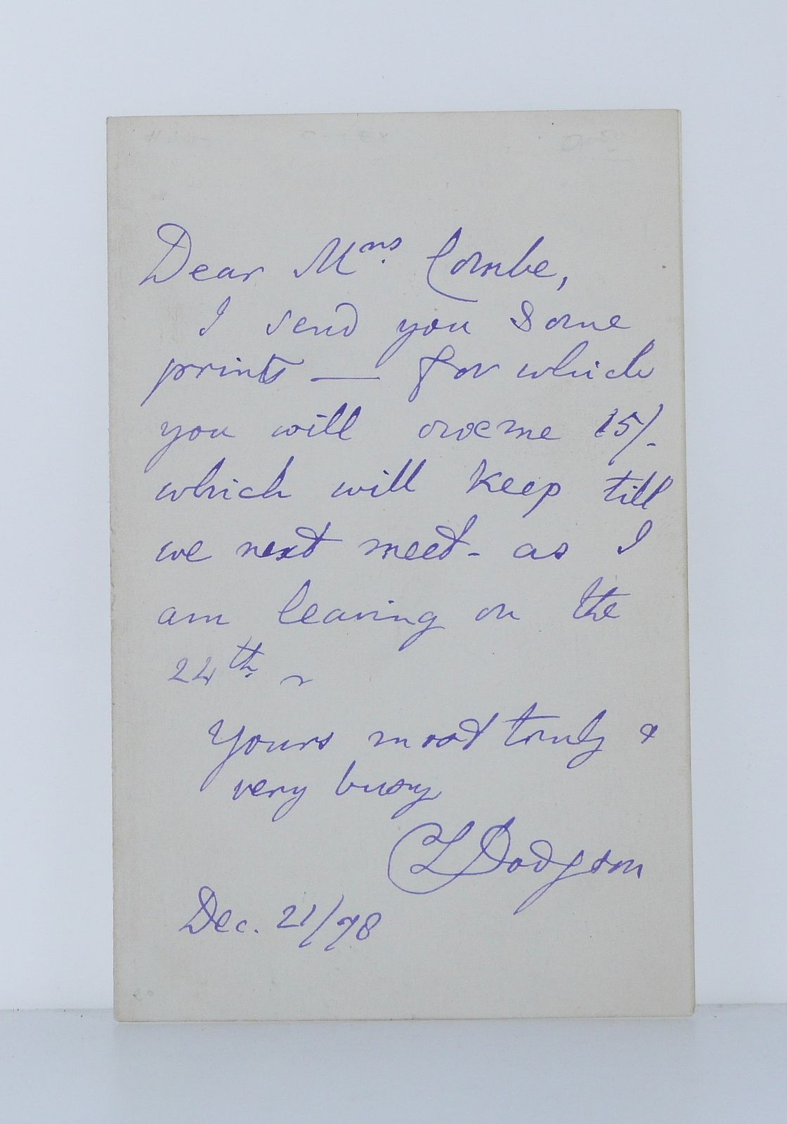 Lettre autographe de LEWIS CARROLL | Lewis Carroll - Librairie KOEGUI